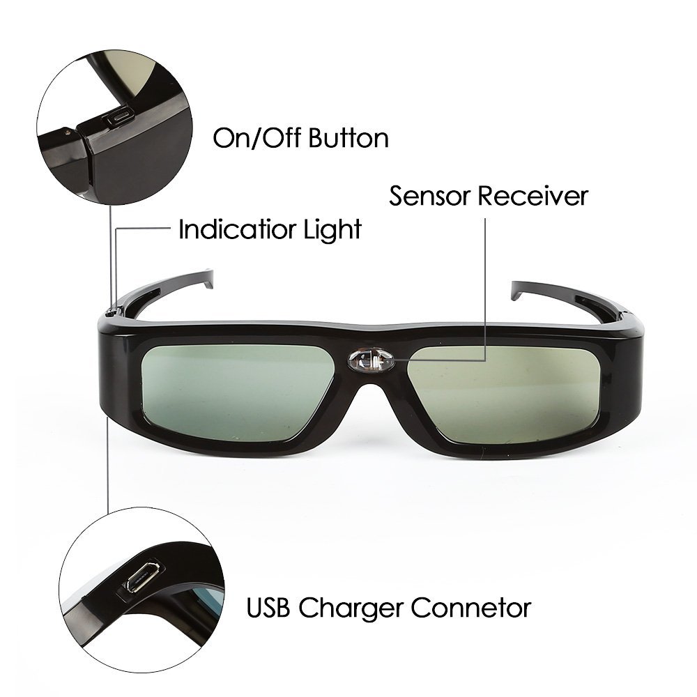 SainSonic 3D Active Shutter Glasses 10M 144Hz Rechargeable Infrared for ...