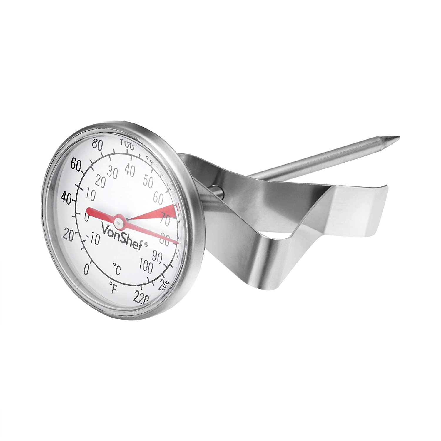 VonShef Stainless Steel Milk Frothing Espresso Thermometer with Dial ...