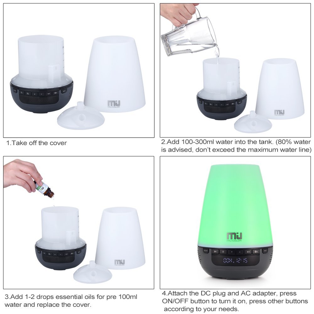 Essential Oil Diffuser, 300ml Long Time Aromatherapy Cool Mist Humidifier with Bluetooth ...