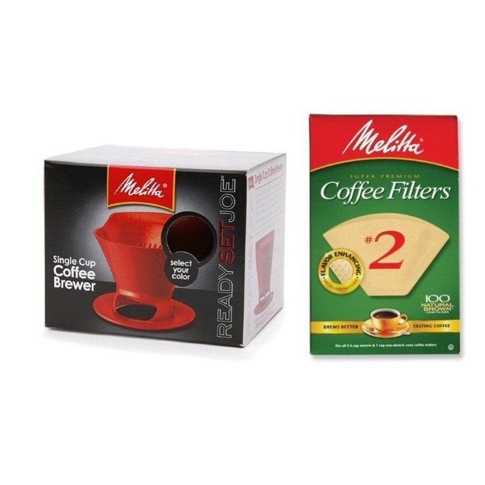 Melitta Pour Over Coffee Cone Brewer & #2 Filter Natural Brown Combo ...