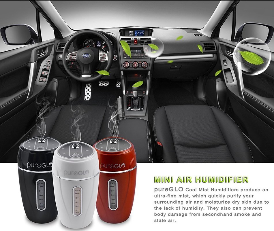 PureGLO Portable Mini USB Car Humidifier - 180ML Small Air Mist ...