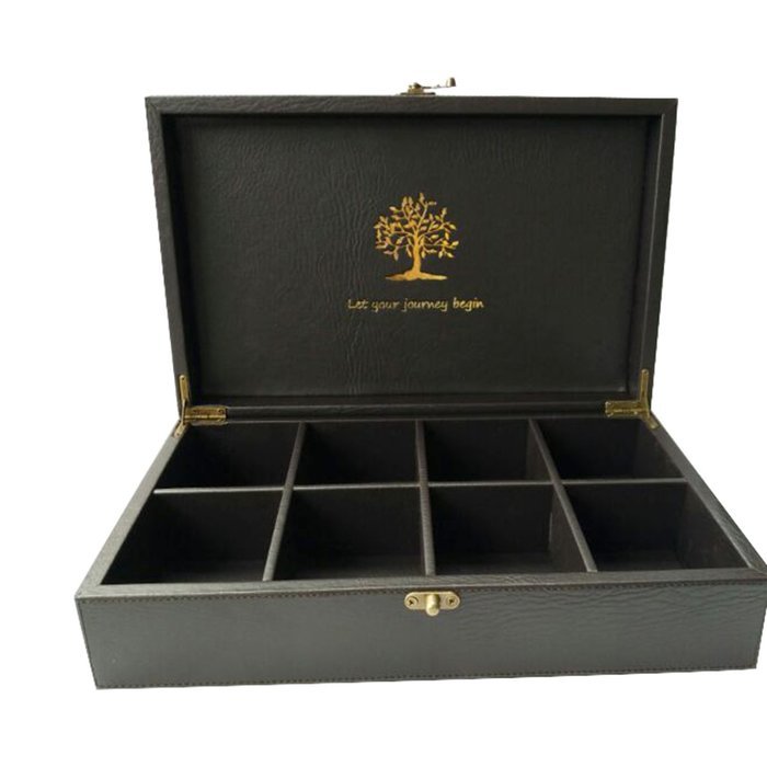 Serenity Tea Wooden and Leather Tea Box With 8 Equally Divided ...