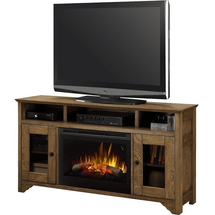 Dimplex Walker TV Stand with Electric Fireplace in Warm Oak free image ...