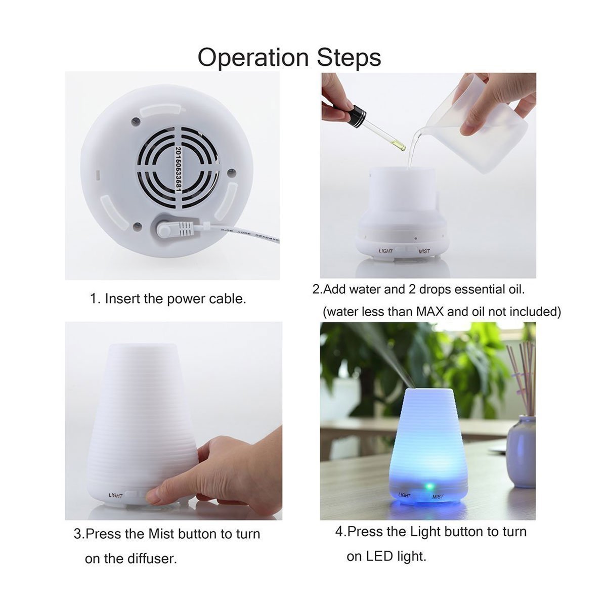 REDGO 3 IN 1 Aroma Essential Oil Diffuser 100ML, Ultrasonic ...