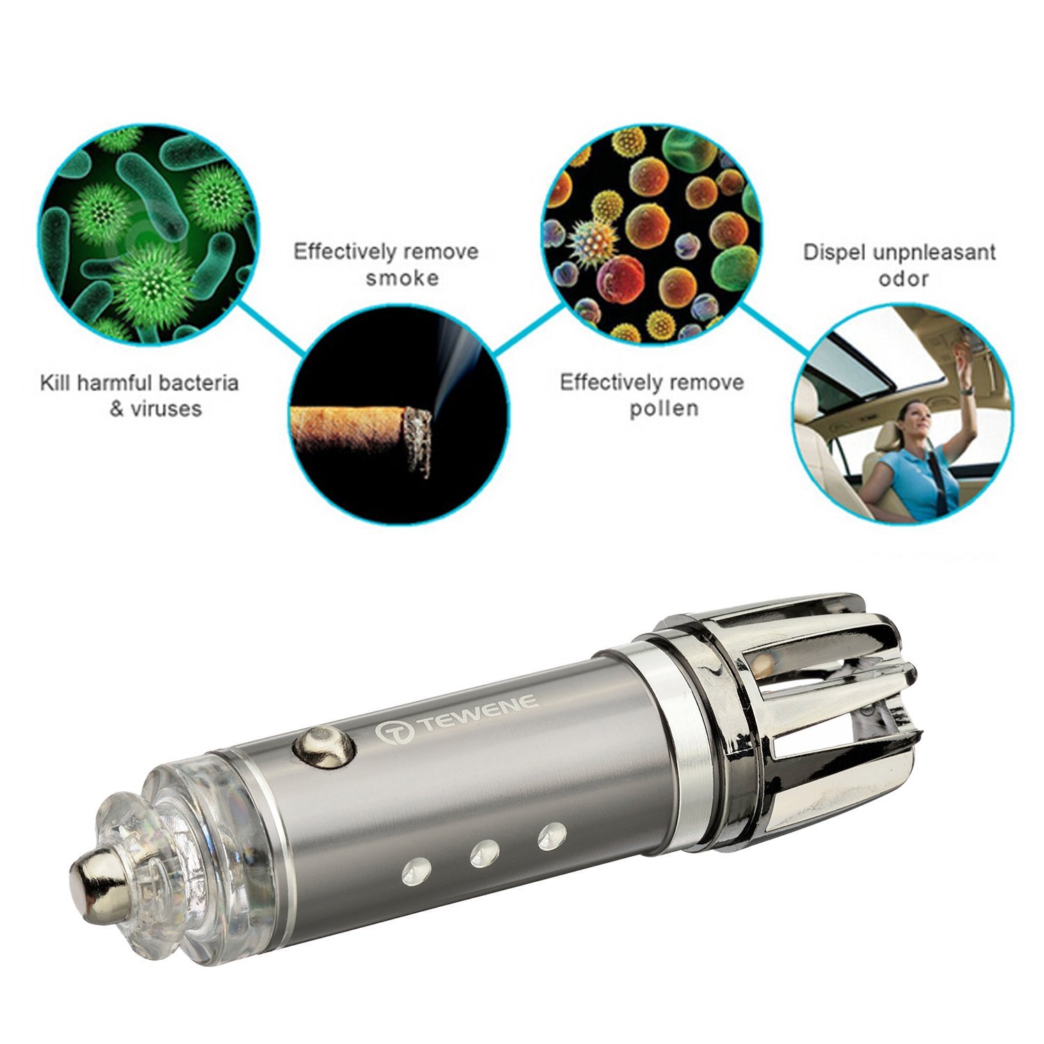 Car Air Purifier Travel Air Freshener and Ionic Air Purifier Remove ...