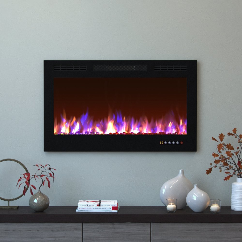 Moda Flame 35 Inch Bliss Crystal Recessed Touch Screen Multi-Color Wall ...