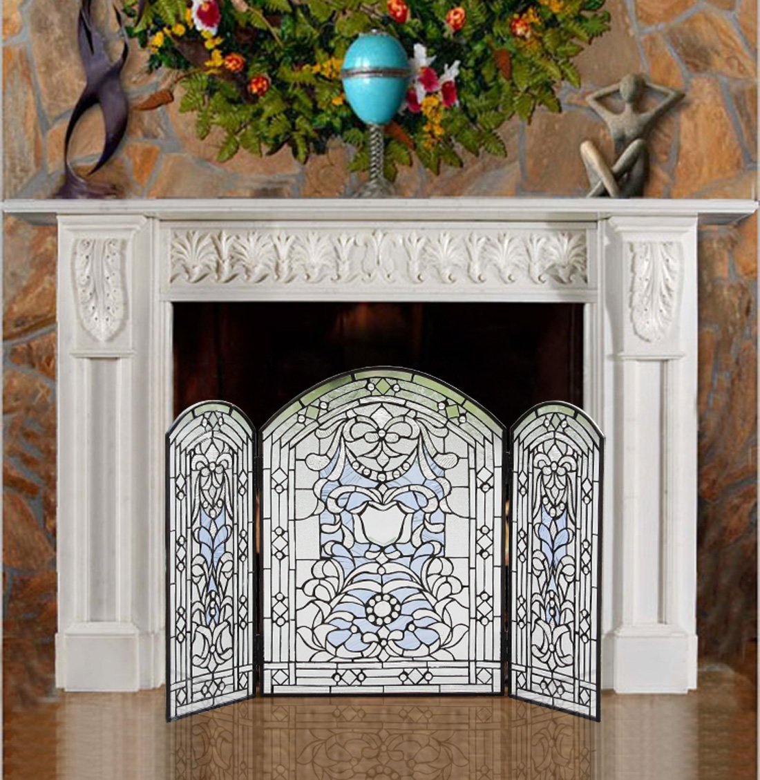 Makenier Vintage Tiffany Style Stained Art Glass Decorative 3-panel ...