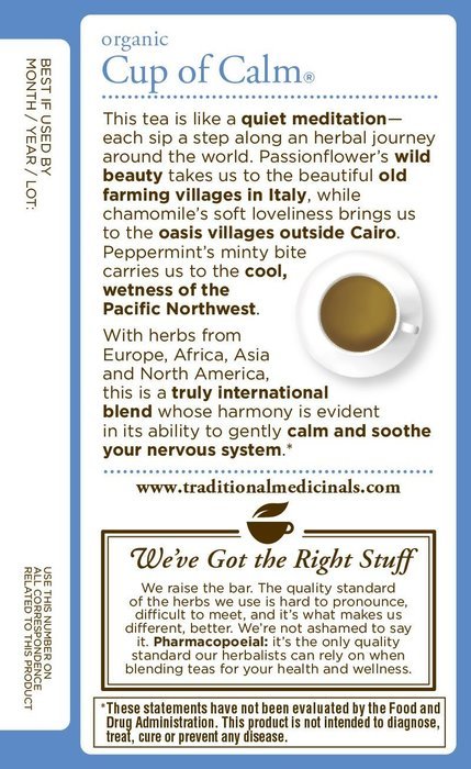 Traditional Medicinals Organic Cup of Calm Tea, 16 Tea Bags (Pack of 6 ...