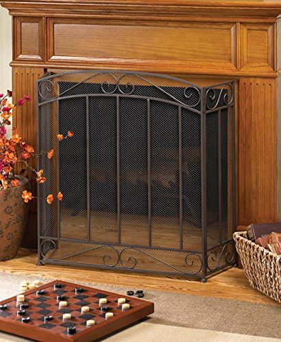 Rustic Fireplace Screens Bronze Spark Guard Three Panel Decorative Iron ...