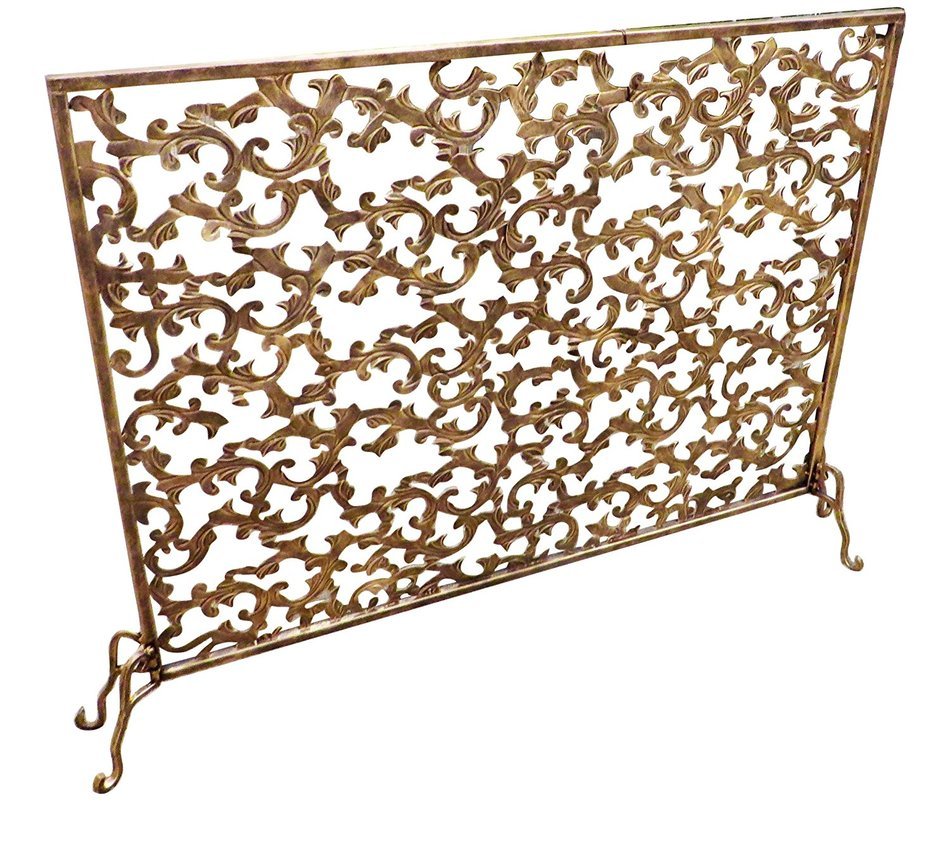 Leaf and Scroll Gold Single Panel Flat Fireplace Screen N6 free image ...