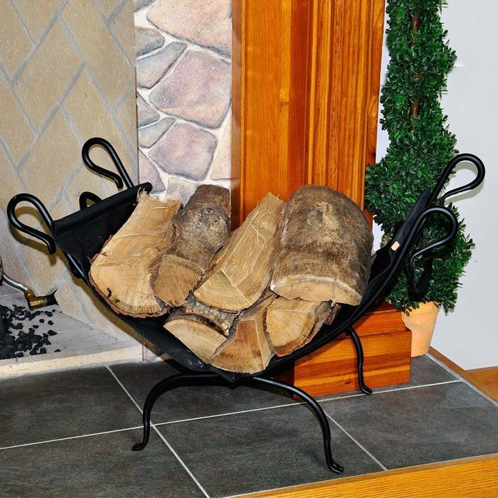 Wrought Iron Log Rack with Black Canvas Firewood Carrier | Perfect For ...