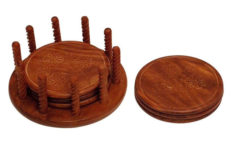 Crafts'man Beautiful Handmade Retro Wood Coaster Set. free image download