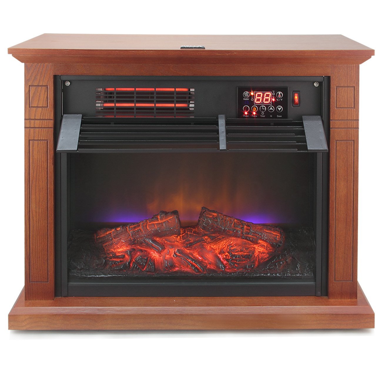 Della 1500W Deluxe Infrared Quartz Fireplace Heater Flame Wood Log ...