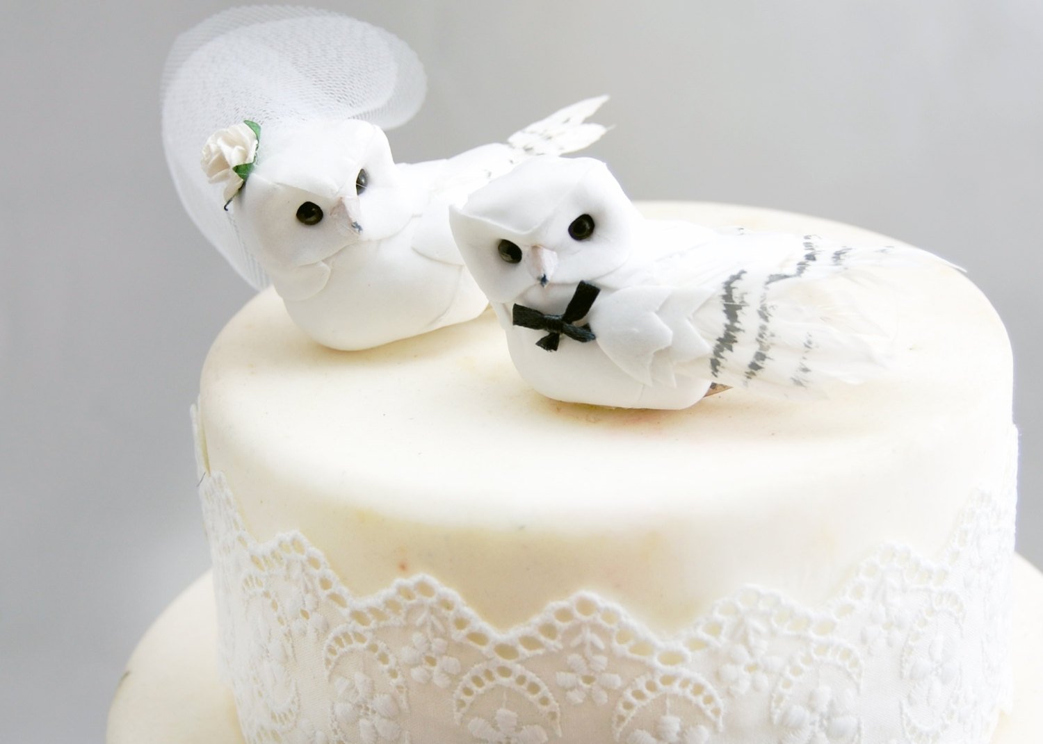 Snowy Owl Cake Topper in Winter White: Rustic "Bride and Groom" Love ...