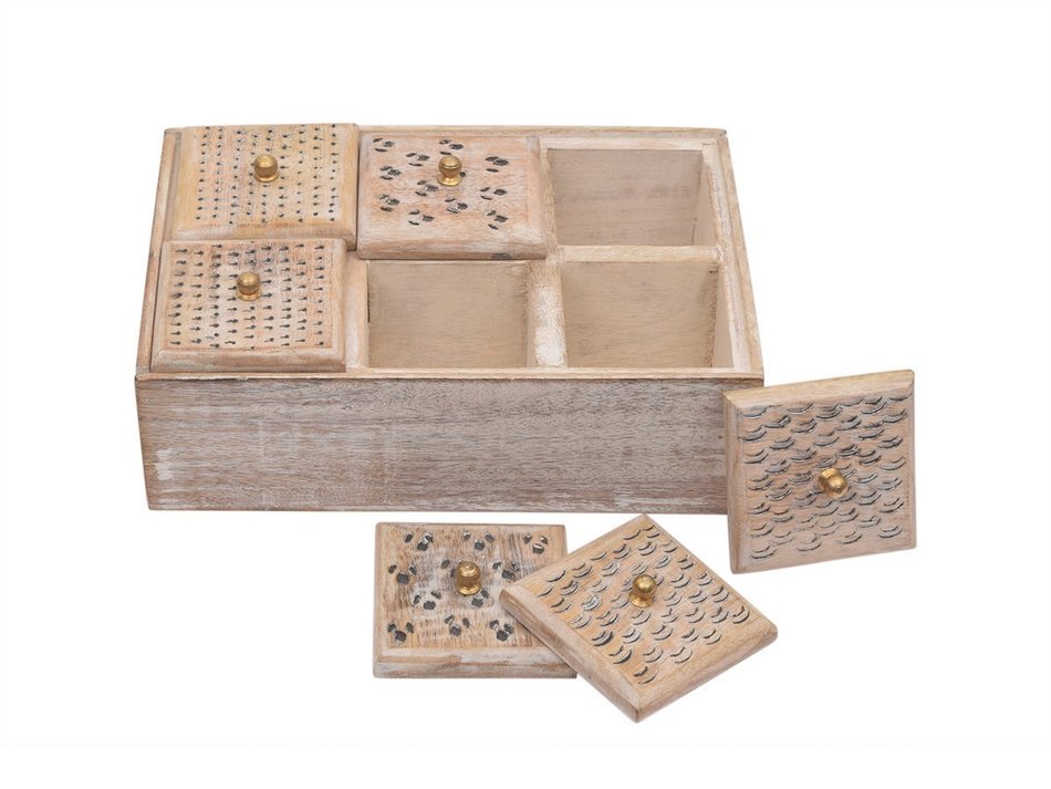 Store Indya Tea Holder Storage Box Chest Hand Carved with Wood Brass ...