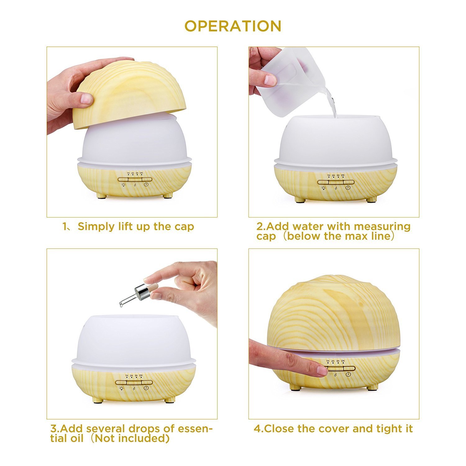 Wisdomcreate Aroma Diffuser Air Humidifier Ultrasonic 300ml Aroma Diffuser Aromatherapy ...