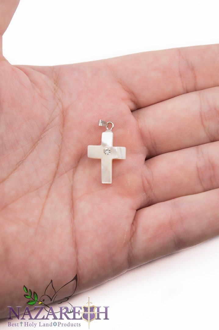 Beautiful Cross Mother of Pearl with Zircon Crystal Handmade From Holy ...