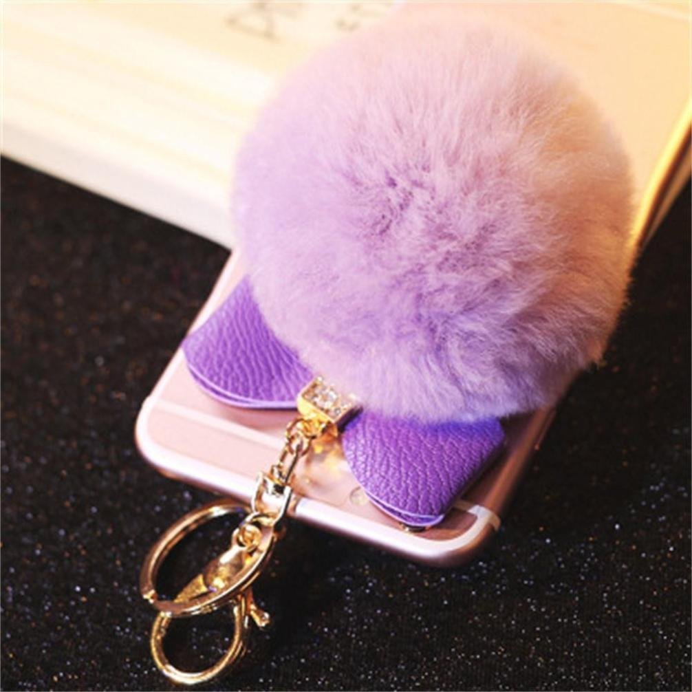 AutumnFall Rabbit Fur Ball Plush Car Keychain Handbag Key Ring Key ...
