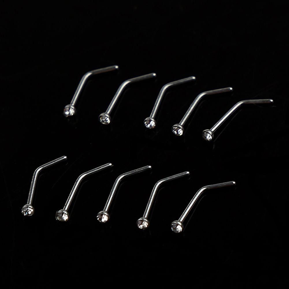 10PCS Stainless Steel Nose Body Piercing Crystal Stud Screw Ring Chic ...