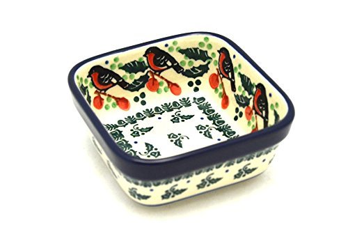 Polish Pottery Ramekin - Square - Red Robin free image download