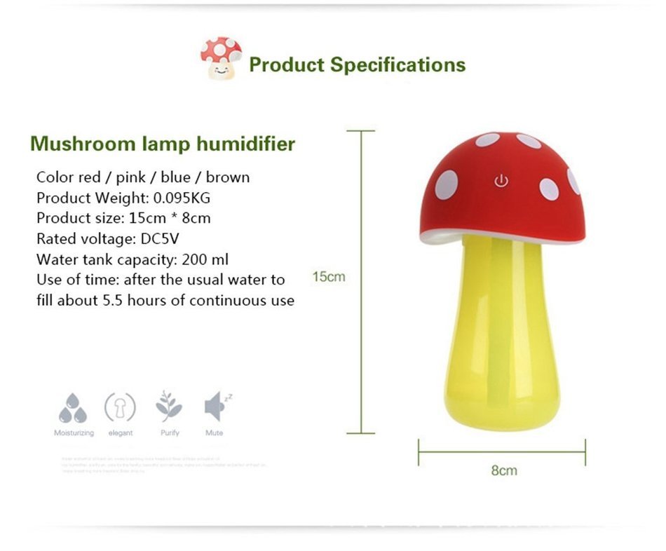 Ollivan 200ml Portable Ultrasonic Cool Mist Mushroom Lamp Humidifier ...
