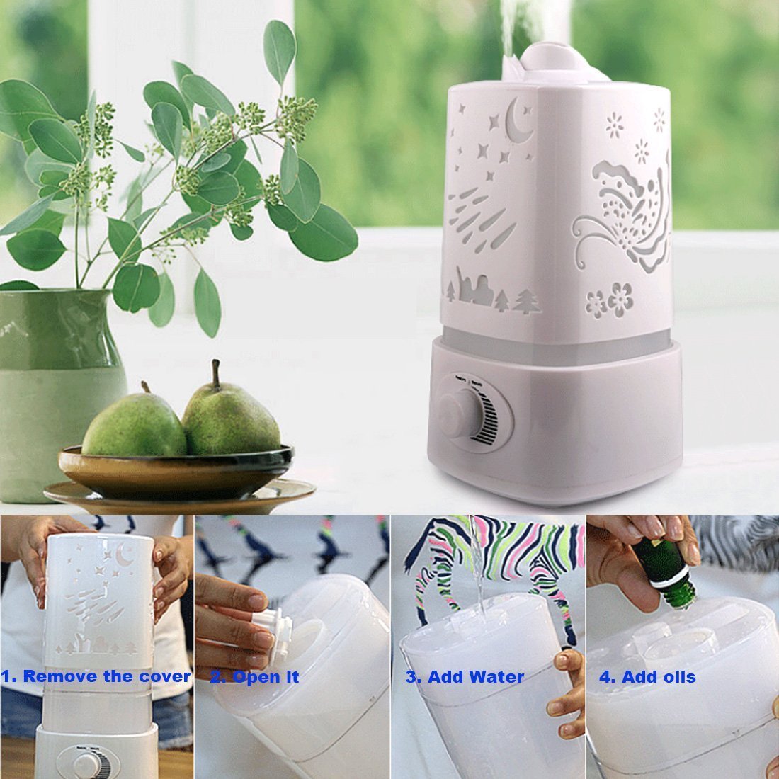 Ultrasonic Cool Mist Aroma Humidifier with Color LED Lights Changing ...