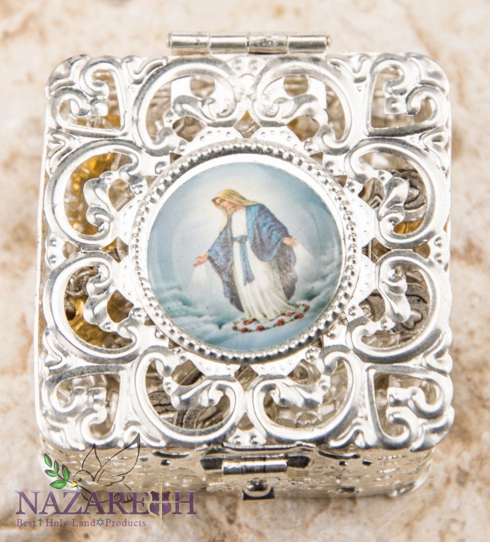 Jerusalem Crosses Rosary Beads Silver Plated Cross in Madonna Silver ...