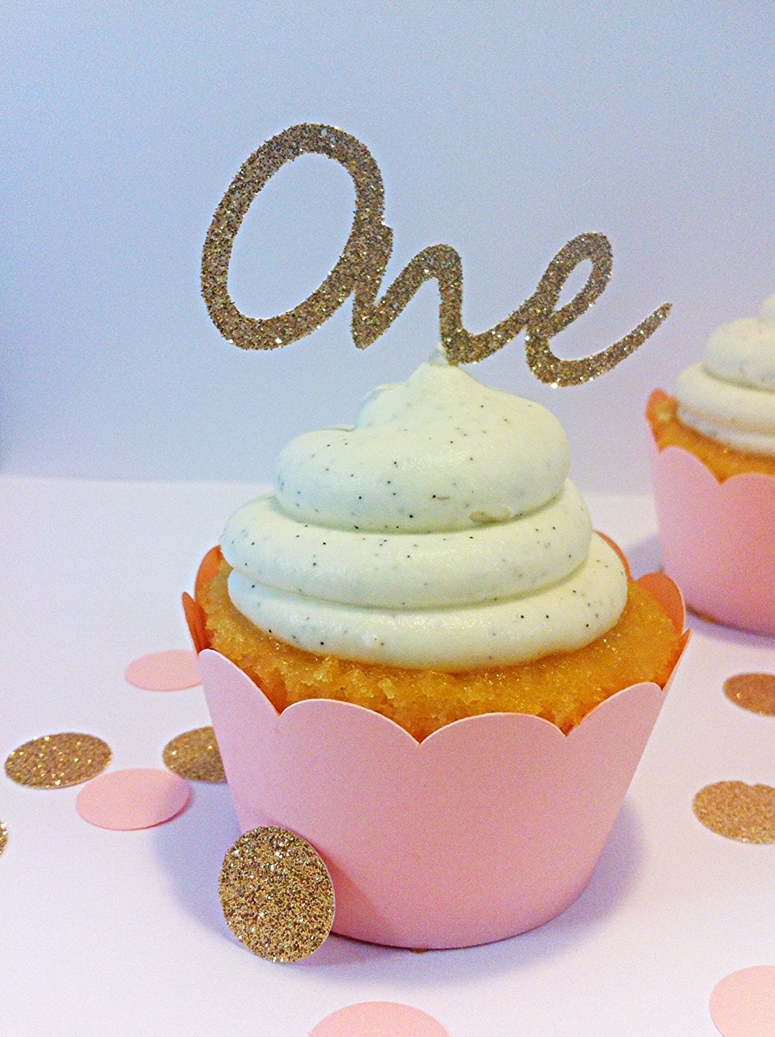 Gold Glitter One Cupcake Toppers - party supplies free image download