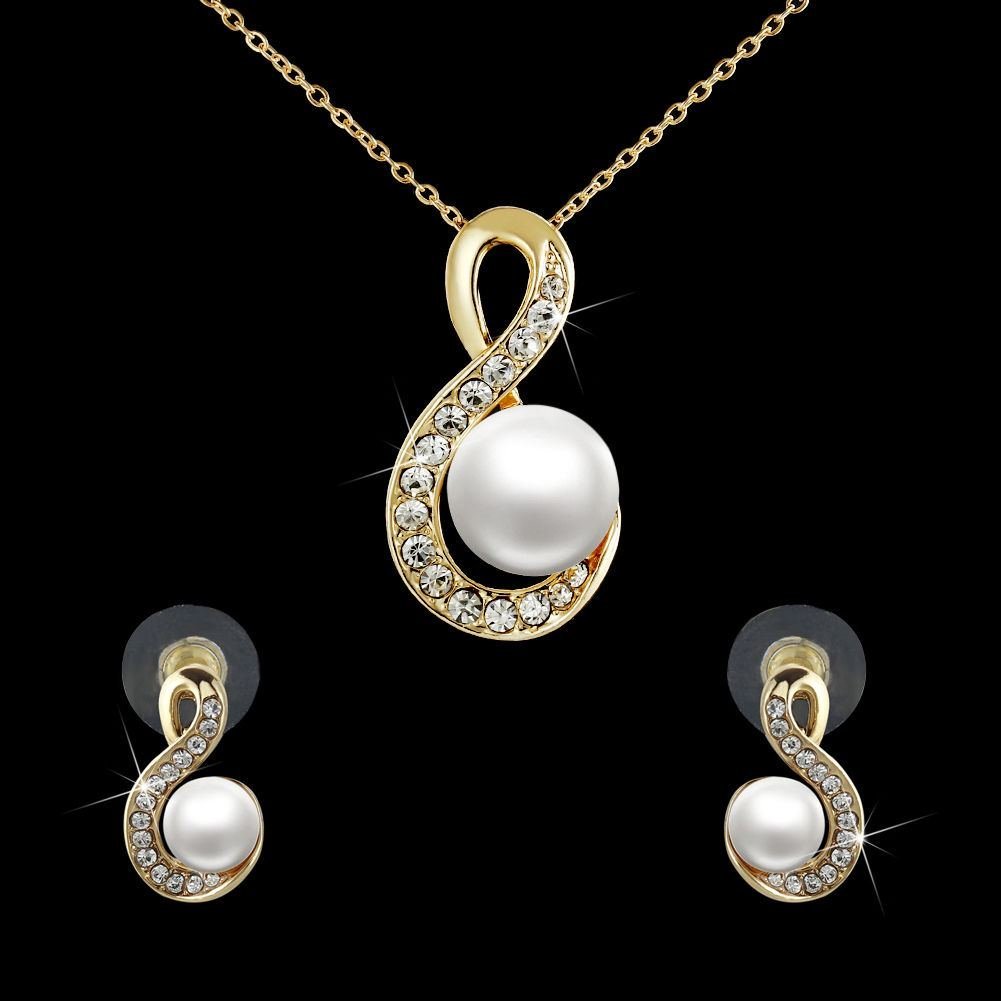 Pop White Pearl Circle Crystal Pendant Jewelry Set Women Collar ...