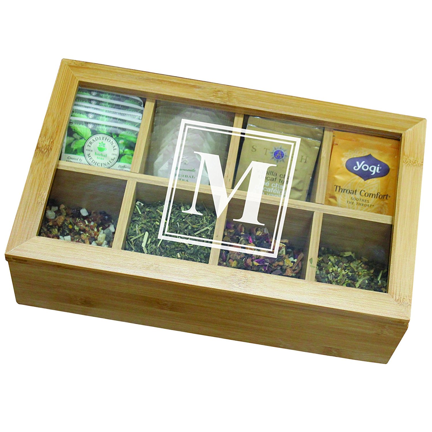 Personalized Wooden Tea Box Storage Organizer Caddy and Tea Bag Holder ...