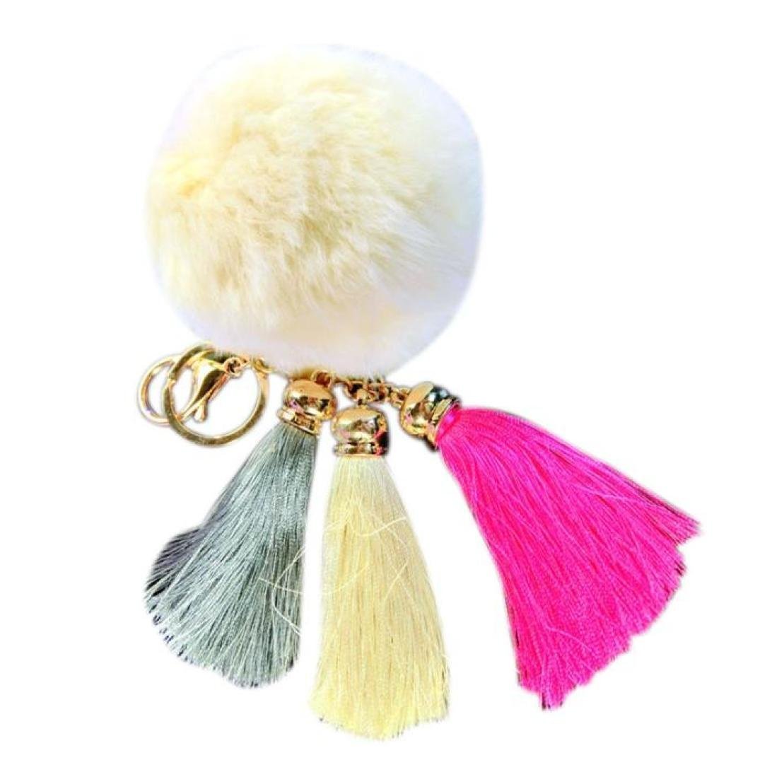 AutumnFall Rabbit Fur Ball Elephant Keychain Bag Plush Key Ring Car Key ...