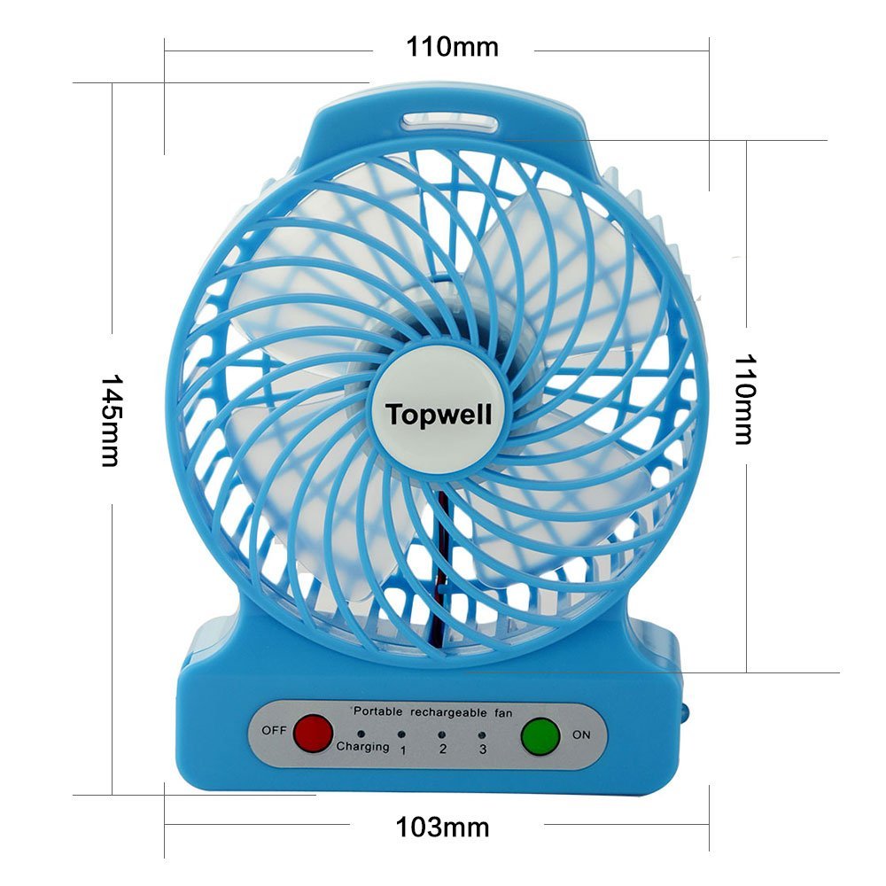 Topwell 4.3-Inch Mini USB 3 Speeds Rechargeable Portable Table Fan ...