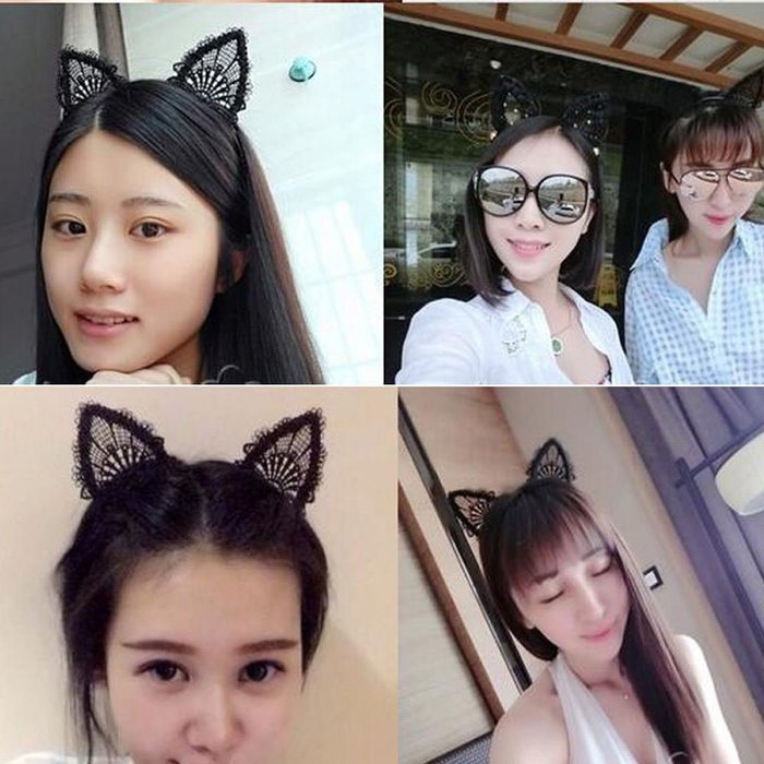Women Lady Girls Kids Cat Kitty Costume Ear Party Lace Hair Head Band ...