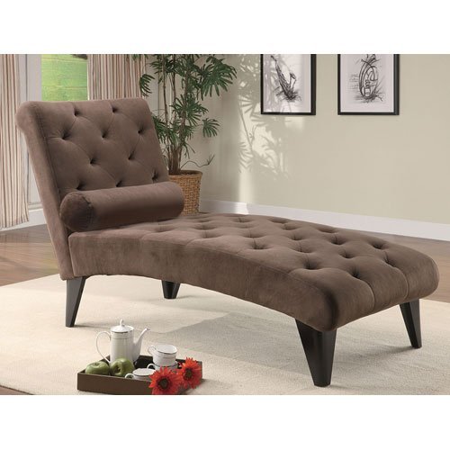 Coaster Chaise Lounge with Button Tufted Gray Velour Fabric in Black ...