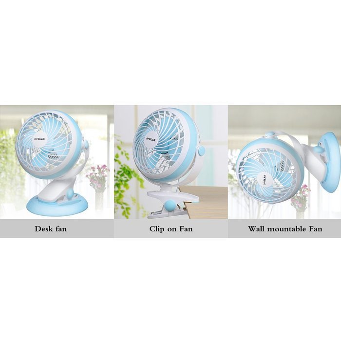Opolar 3-in-1 Desk Clip and Wall Mountable Mini USB Fan with 2 Speeds ...