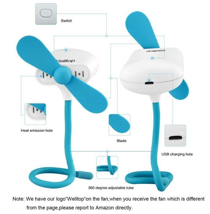 Welltop Mini Fan Portable Fans Flexible Small Fan Battery Fan Bendable ...
