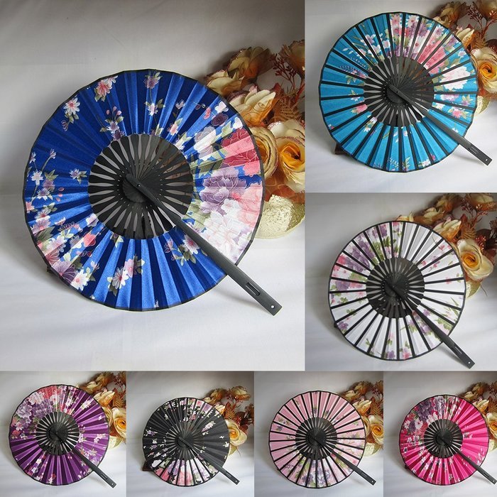 Weixinbuy Round Floral Japanese Style Fabric Hand Fan Colorful Home ...