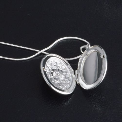 Fashion 925 Sterling Silver Rose Round Locket Necklace Box Snake Chain ...