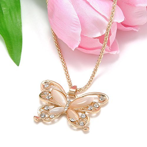 Rose Gold butterfly Pendant Necklace Stainless steel Fashion Women ...