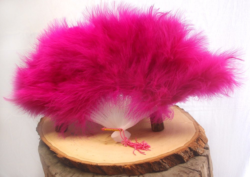Quasimoon 11" Fuchsia / Hot Pink Marabou Feather Chinese Folding Hand ...