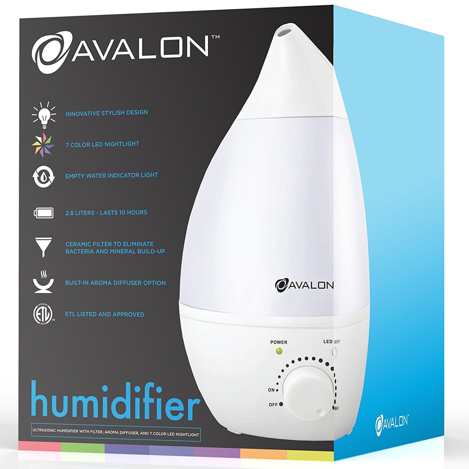Avalon 2.8 Liter Aromatherapy Cool Mist Ultrasonic Humidifier Essential ...