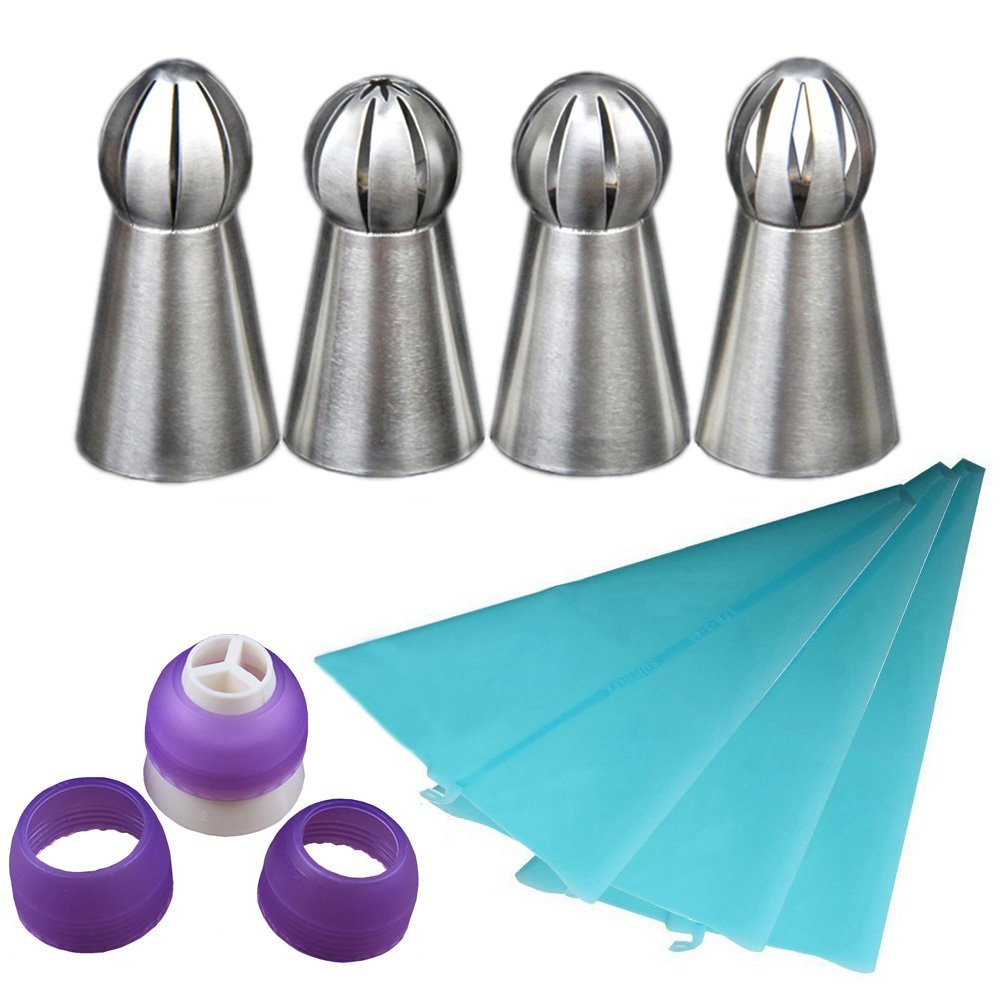 3PCS Icing Piping Tips Nozzles Kit Stainless Steel Sphere Ball Decorating Baking Tools Set for ...