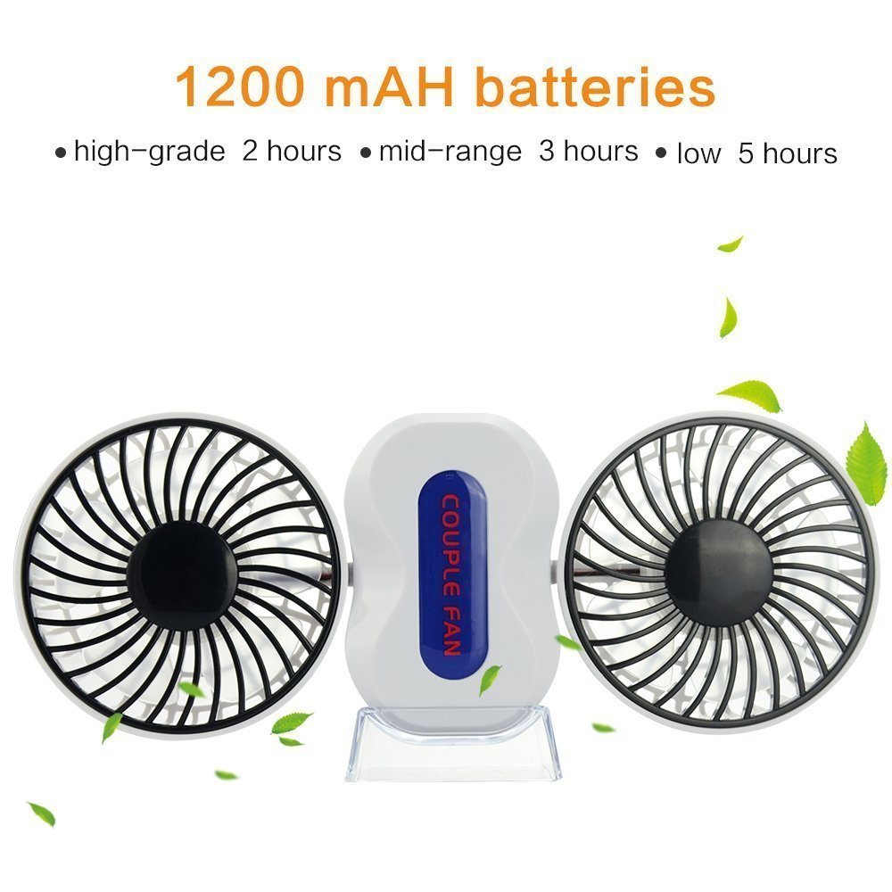 Xman®Couples Mini Fan Dual Head Portable USB Rechargeable Personal Fan ...