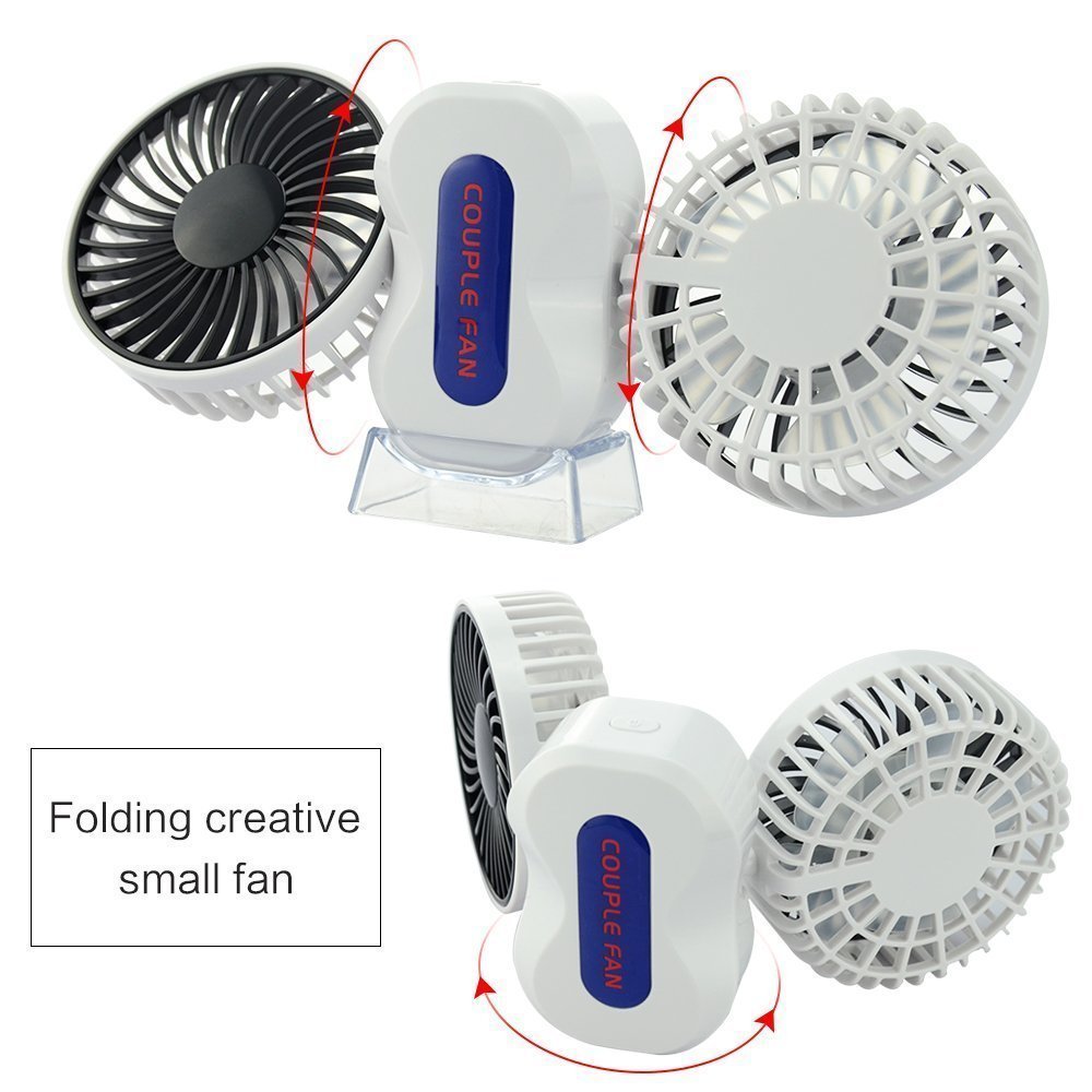 Xman®Couples Mini Fan Dual Head Portable USB Rechargeable Personal Fan ...