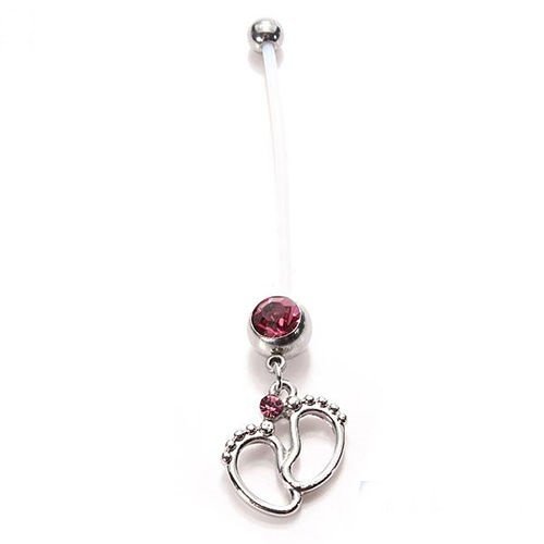 Pink Ptfe Maternity Belly Bar Piercing Ring Crystal Pregnancy Navel ...