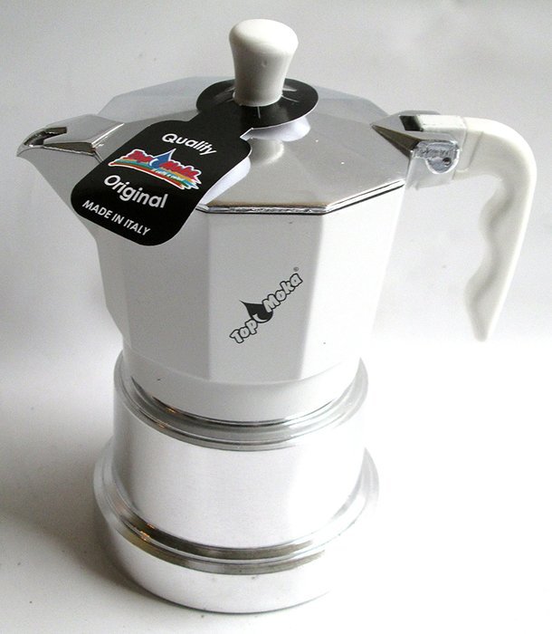 Top Moka: "Top" Aluminium Coffee Maker, White with Silver Boiler ...