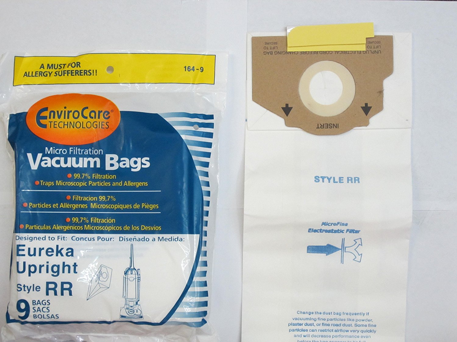 9 Eureka Type RR Upright Allergy Vacuum Bags, Omega Upright, Ultra ...