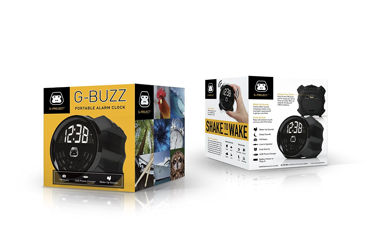 G-Project G-BUZZ Portable Alarm Clock FM Radio Speaker and USB Charging ...