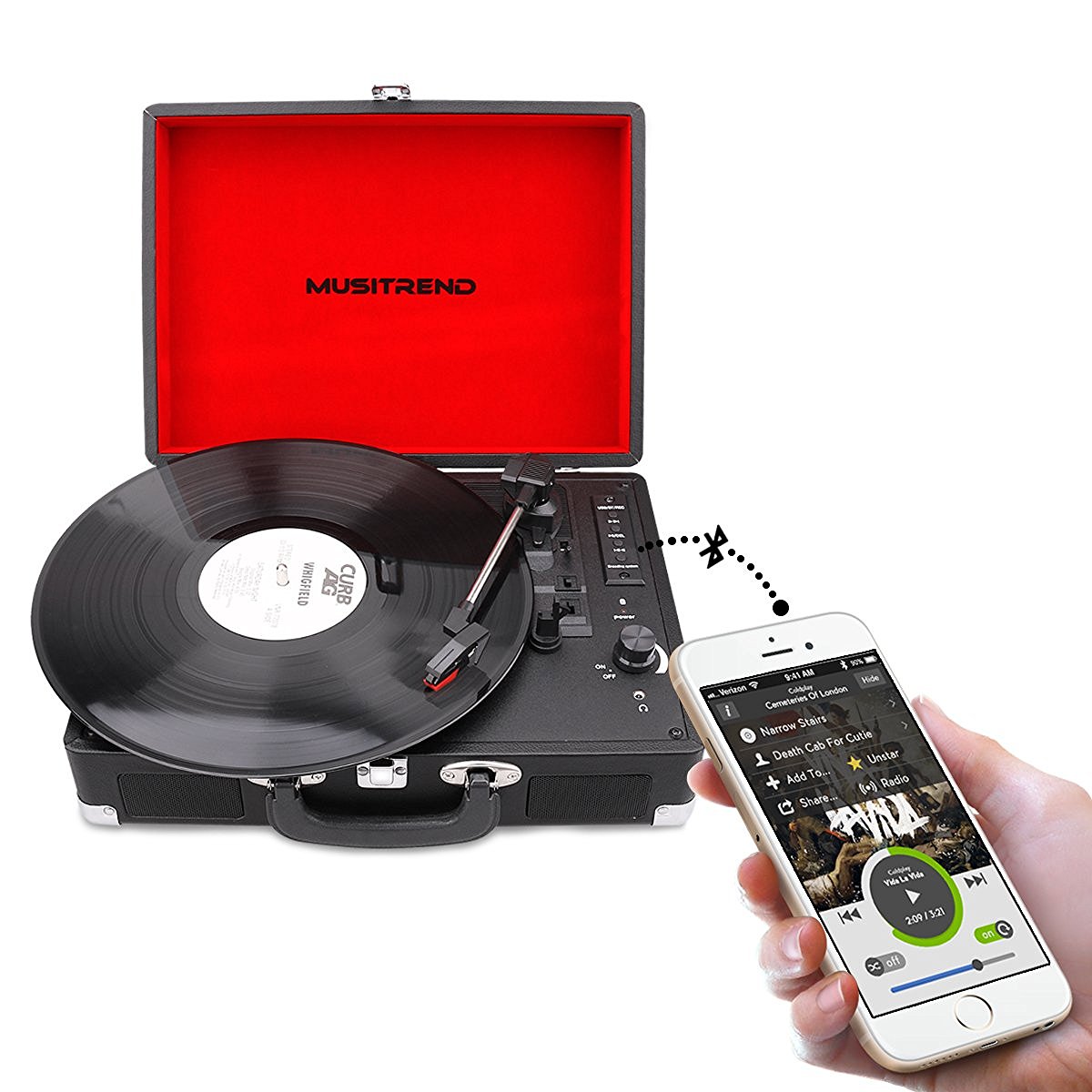 Musitrend Bluetooth Turntable Portable Suitcase Record Player with ...