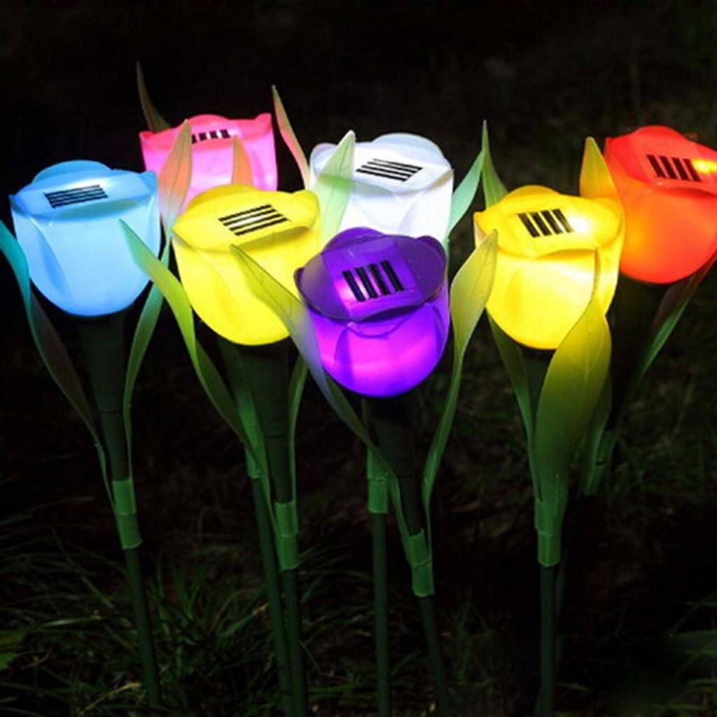 HuntGold 1X Tulip Flower Shape Solar Powered LED Lamp Outdoor Yard ...